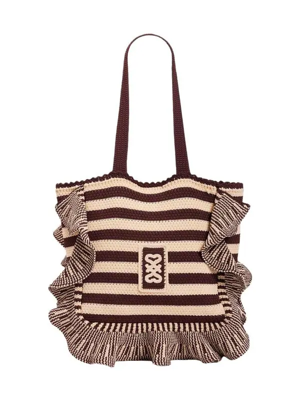 Sandro Striped Crochet Tote Bag - Ecru/brown