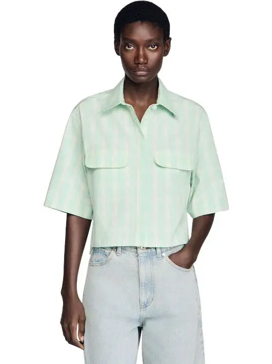 Sandro Cropped Check Shirt - Green/ecru