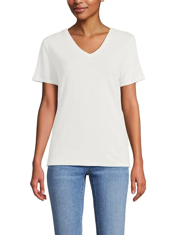 LANDS' END Short Sleeve Linen Blend V-neck Tee - Ivory