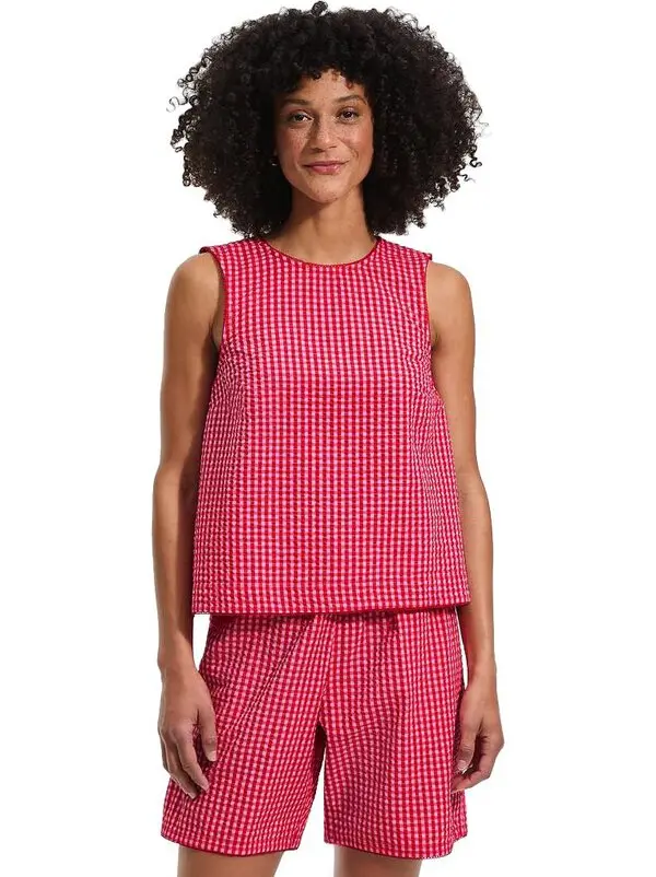 LANDS' END Seersucker Tank - Compass Red/pink Gingham