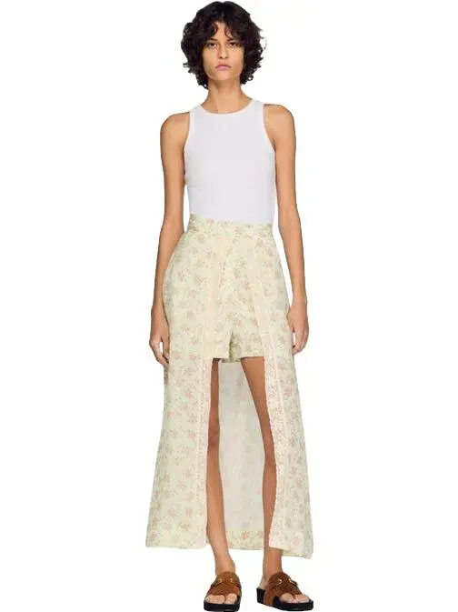 Sandro Floral Print Maxi Skort - Pink/green