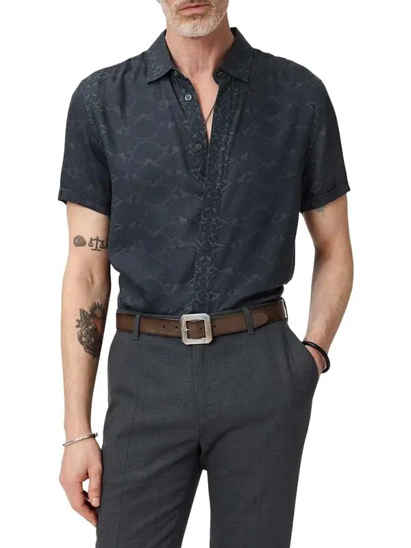 John Varvatos Loren Slim Fit Short Sleeve Button-up Shirt - Black