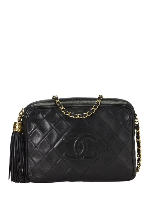 Chanel Lambskin Diamond Cc Camera Bag - Black