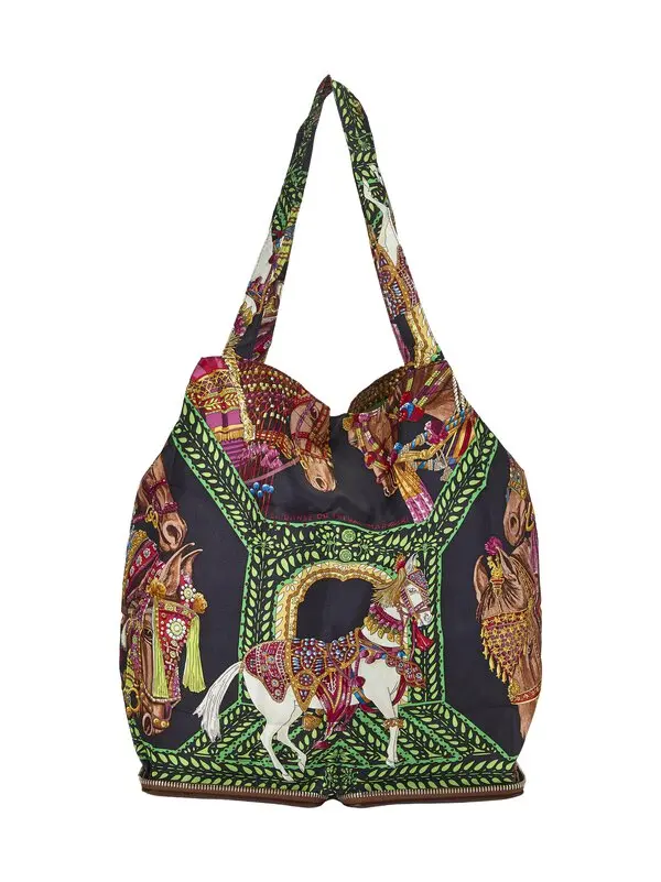 Hermès La Danse Du Cheval Marwari Silk Pop Tote - Black