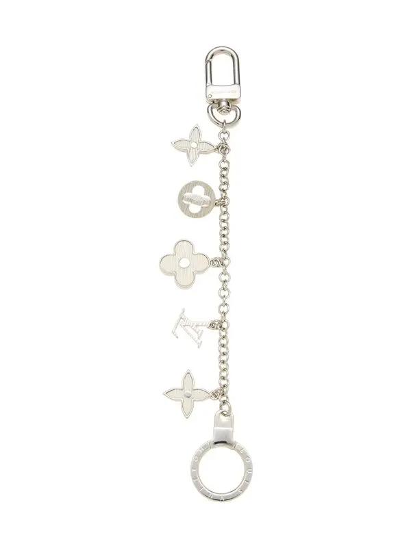 LOUIS VUITTON Silver Chain Fleur D'epi Bag Charm - White