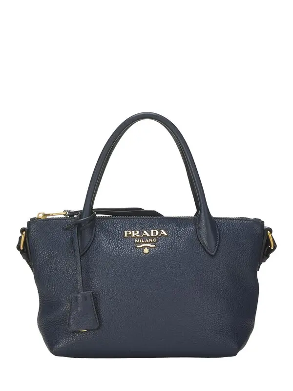Prada Vitello Daino Convertible Zip Handbag - Navy