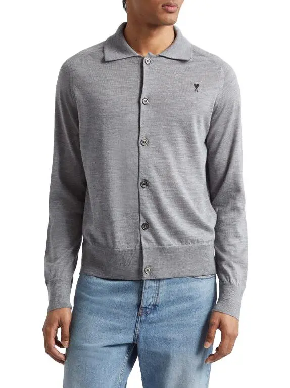 Ami De Coeur Merino Wool Cardigan - Gris Chine/noir