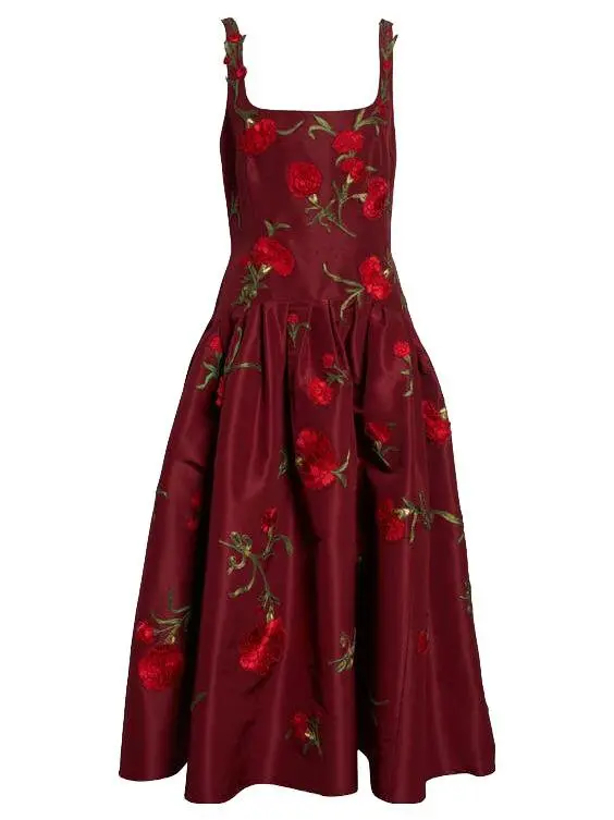 Carolina Herrera Embroidered Floral Silk Faille Dress - Rioja Multi