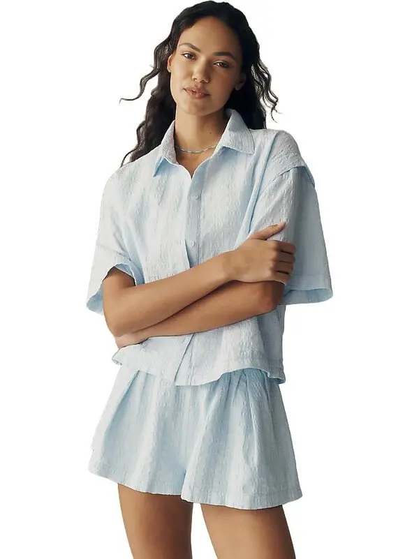 Maeve Cotton Textured Button-down Shirt - Ice Water