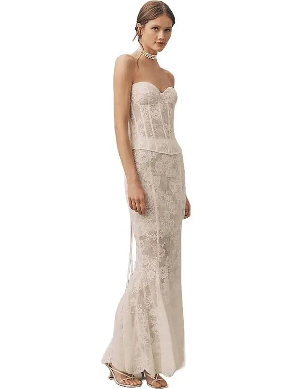V. CHAPMAN Athena Lace Corset And Maxi Skirt Set - White Chantilly Lace