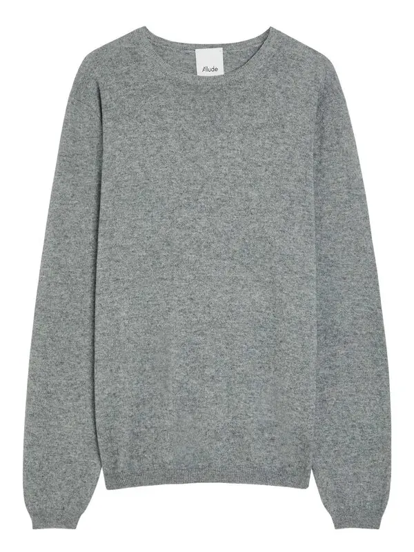ALLUDE Cotton And Cashmere-blend Jumper With Suede Elbow Patches - Grey