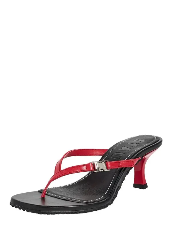Staud Flynn Kitten Heel Thong Sandals - Black Red Rose