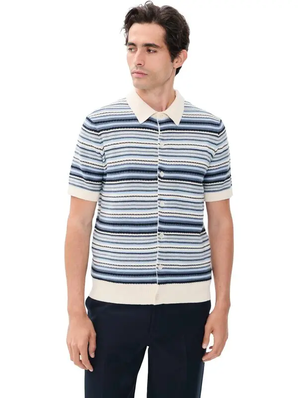 Nn07 Nolan Striped Button Sweater - Navy Multi