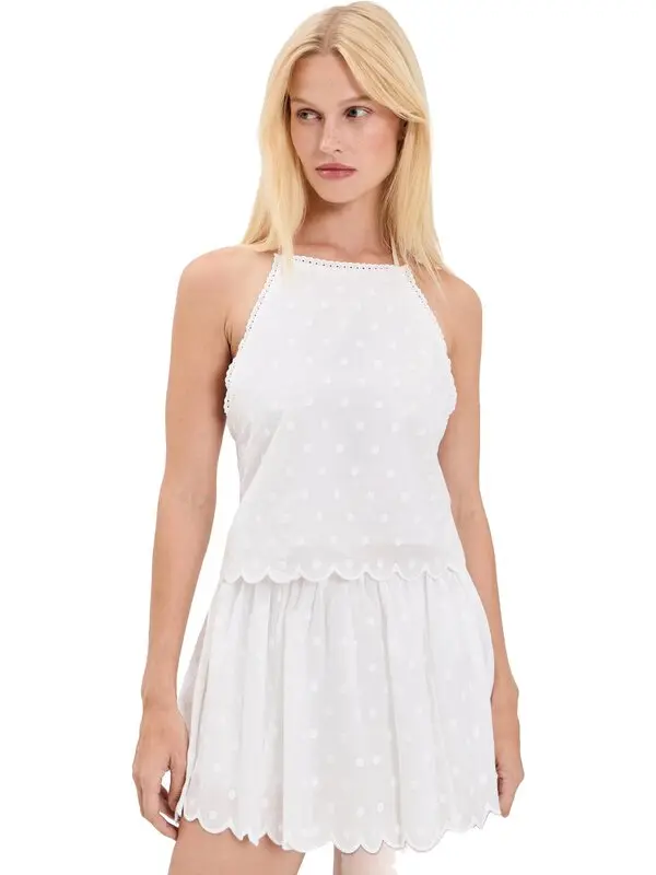 NIA Clavel Halter Neck Polka Dot Top With Scalloped Trim - White