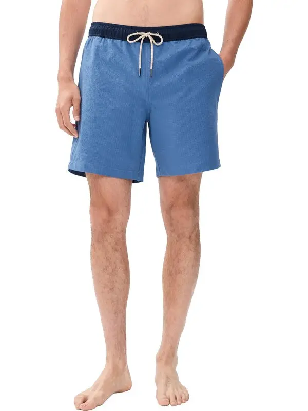 FAIR HARBOR Bayberry Swim Trunks - Seersucker Ocean Blue