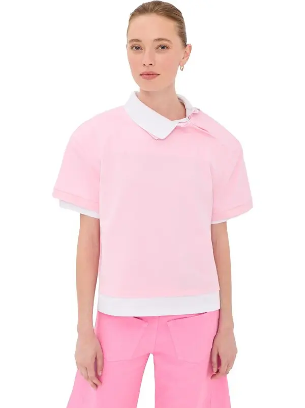 A.W.A.K.E. Mode A. W.a. K.e. Mode Double Collar Rugby Top - Pink/white