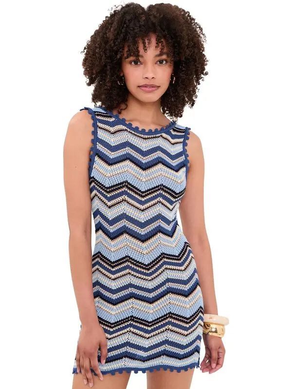 Devon Windsor Alba Dress Metallic Chevron Knit - Marina