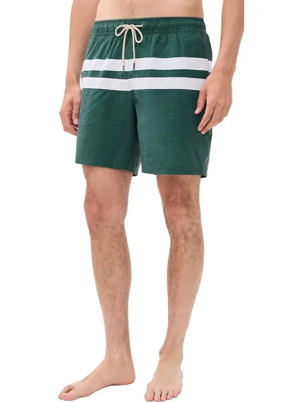 FAIR HARBOR Bayberry Swim Trunks With Stripe Detail - Fairway Green