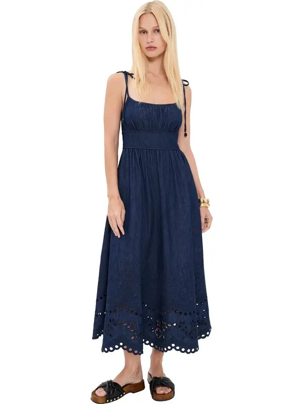 Zimmermann Mahon Broderie Denim Midi Dress - Ink
