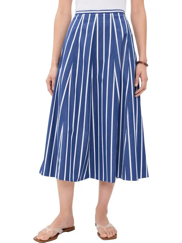 Madewell Stripe Poplin Midi Skirt - Petrol Navy Stripe