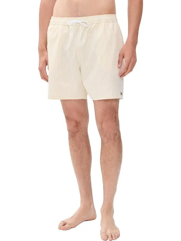 Lacoste Seersucker Striped Swim Shorts - Yellow