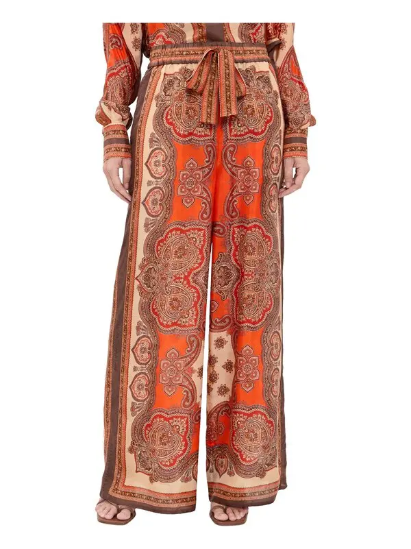 Zimmermann Mahon Relaxed Paisley Silk Pants - Tangerine Paisley