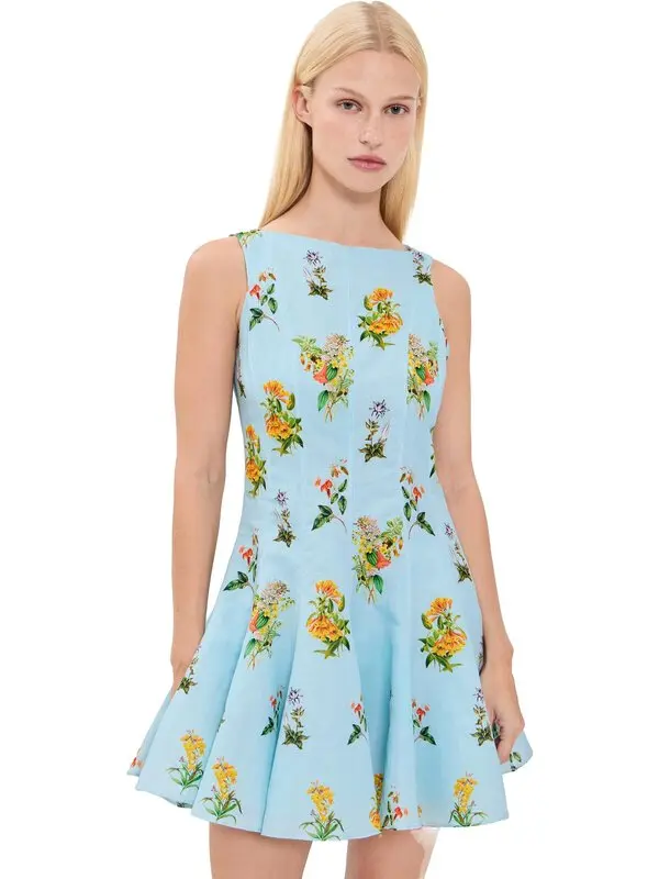 Hemant & Nandita Sleeveless Floral Print Mini Dress - Blue
