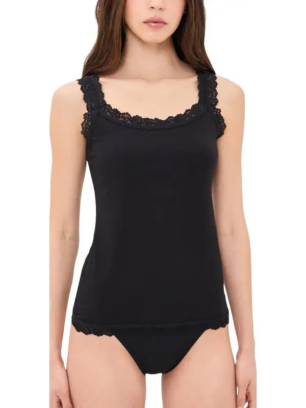 Hanky Panky Cotton Cami With Lace Trim - Black