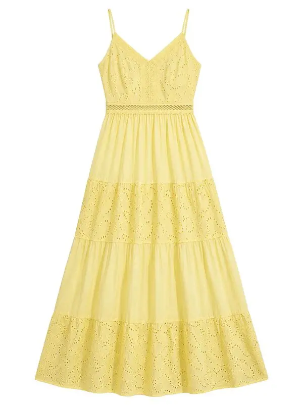 YUMI Butter Cotton Lace Trim Midi Dress - Yellow