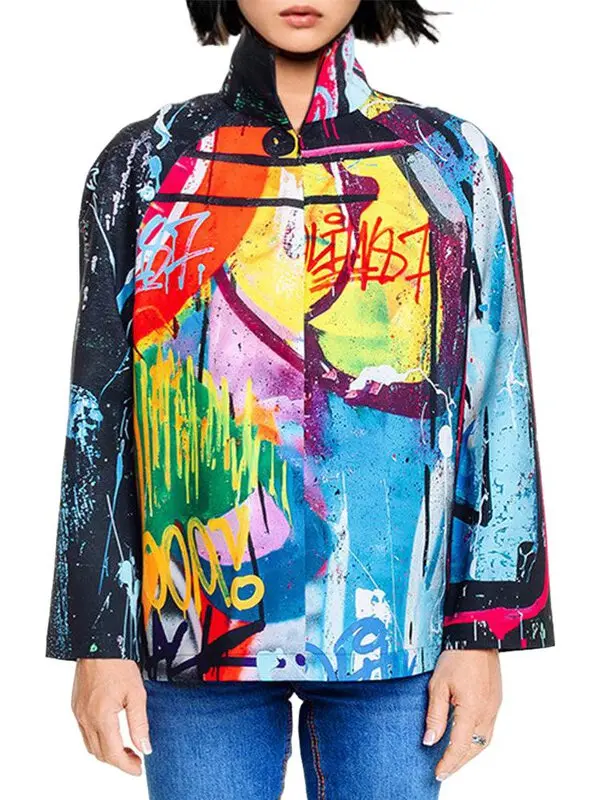 MAXJENNY Street Art Print High Neck Top - Blue/red