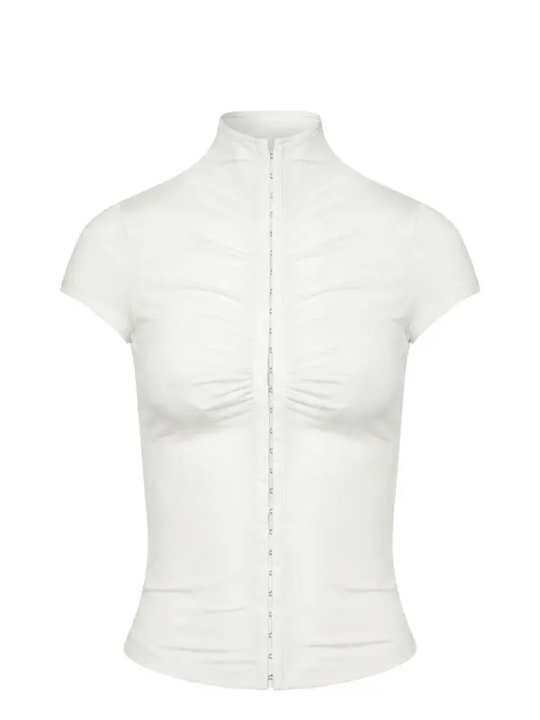 KHELA THE LABEL Short Sleeve Corset Top With Adjustable Hook-and-eye Closure - White