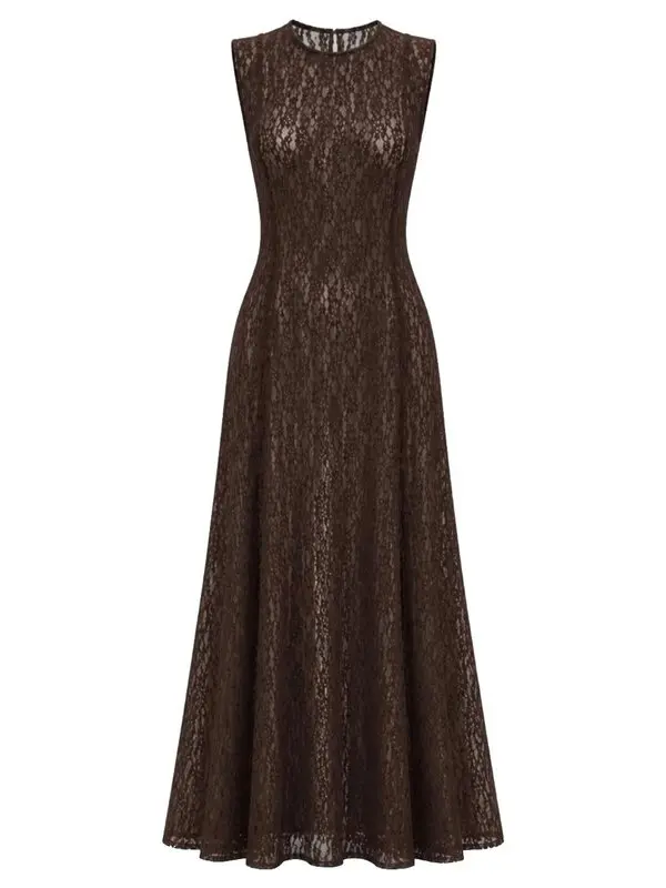 DECOLET THE LABEL Alaya Lace Maxi Dress - Brown