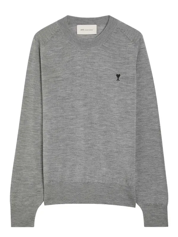 Ami Wool Jumper With De Coeur Embroidery - Grey