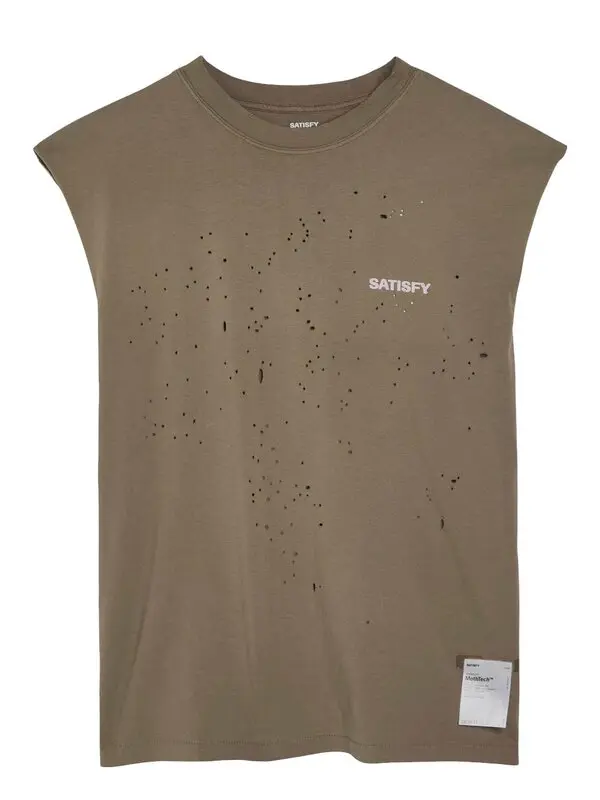 Satisfy Mothtech Muscle Distressed Cotton T-shirt - Grey
