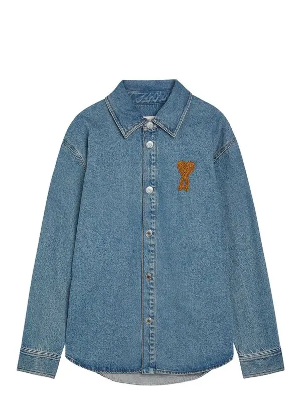 Ami Logo-appliquéd Denim Overshirt - Indigo