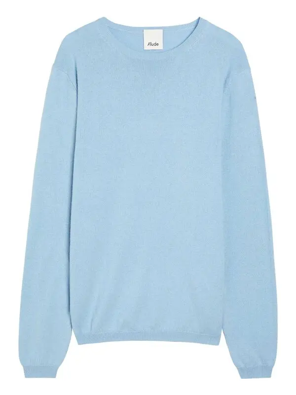 ALLUDE Cotton And Cashmere-blend Jumper With Suede Elbow Patches - Light Blue