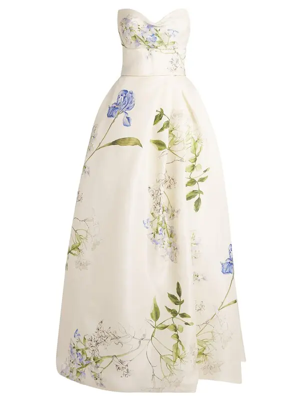 Monique Lhuillier Silk Gazar Iris Bouquet Gown - Ivory