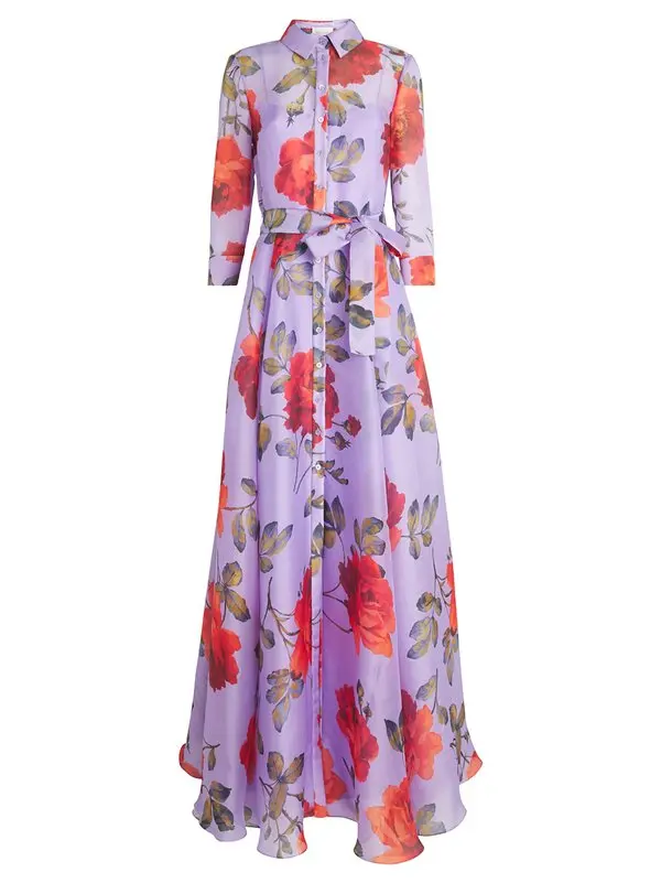 Carolina Herrera Silk Floral Maxi Gown - Purple