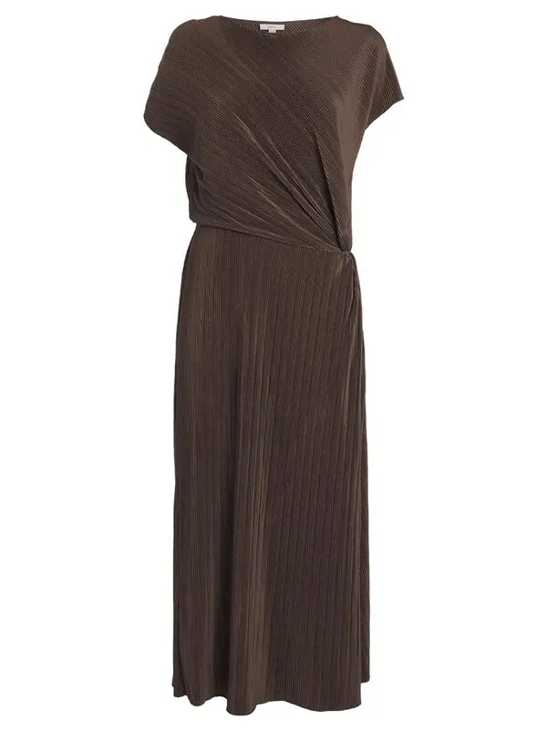 Vince Pleated Midi Dress With Twist Detail - Brown