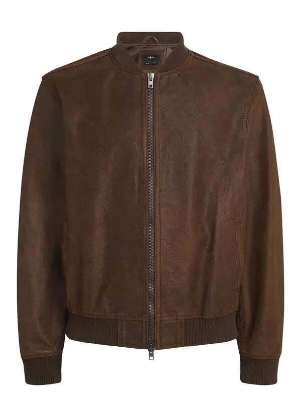 7 For All Mankind Leather Bomber Jacket - Brown