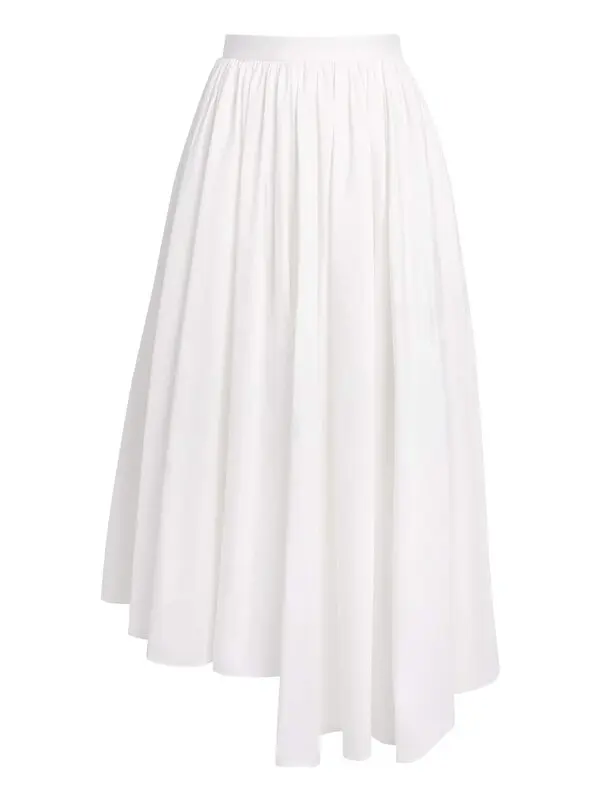 SELF-PORTRAIT Poplin Asymmetric Midi Skirt - White