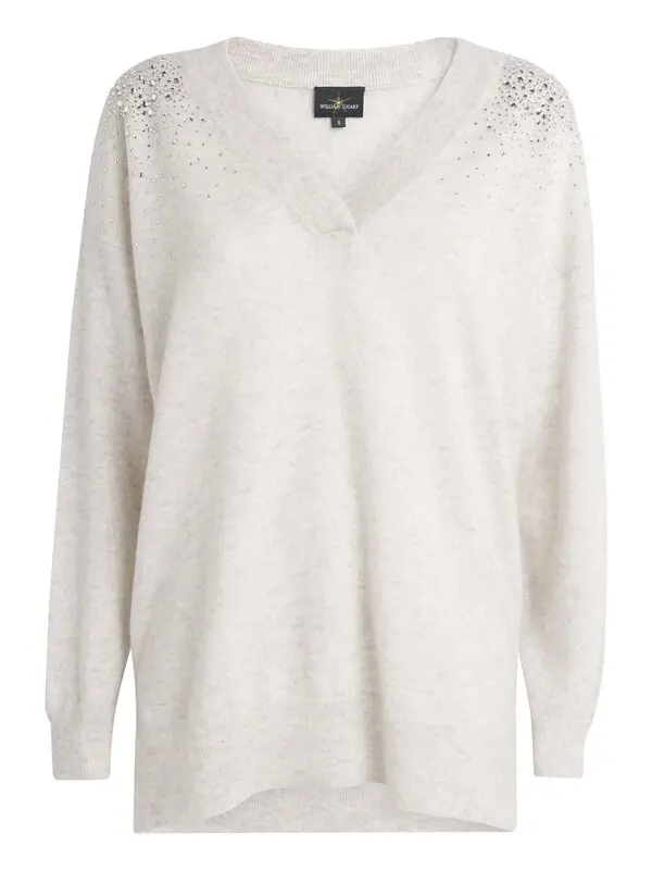 WILLIAM SHARP Embellished V-neck Cashmere Sweater - Grey