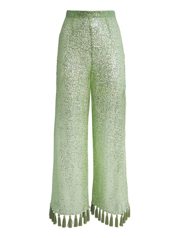 TALLER MARMO Sequined Cala Escondida Trousers With Tassels - Green