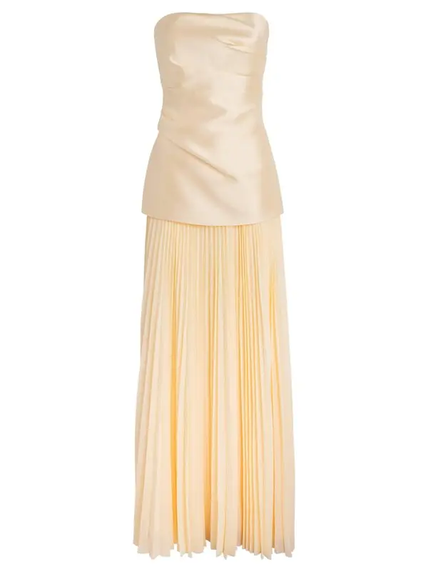 Solace London Strapless Pleated Gown - Ivory