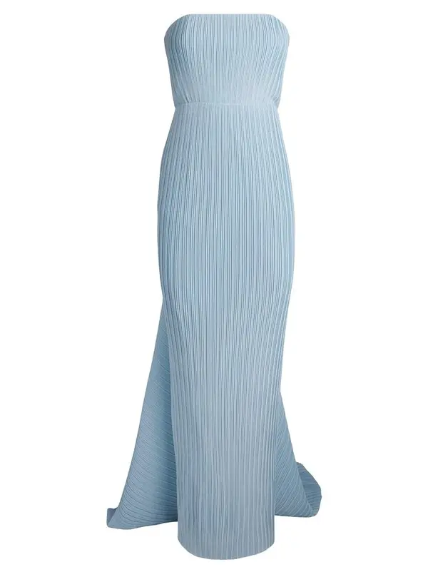 Solace London Pleated Strapless Gown - Blue
