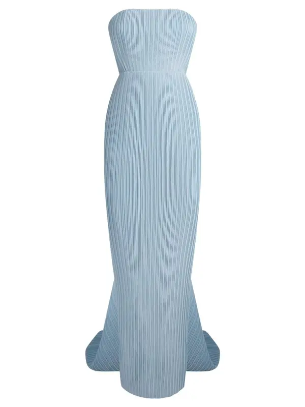 Solace London Pleated Strapless Gown - Blue