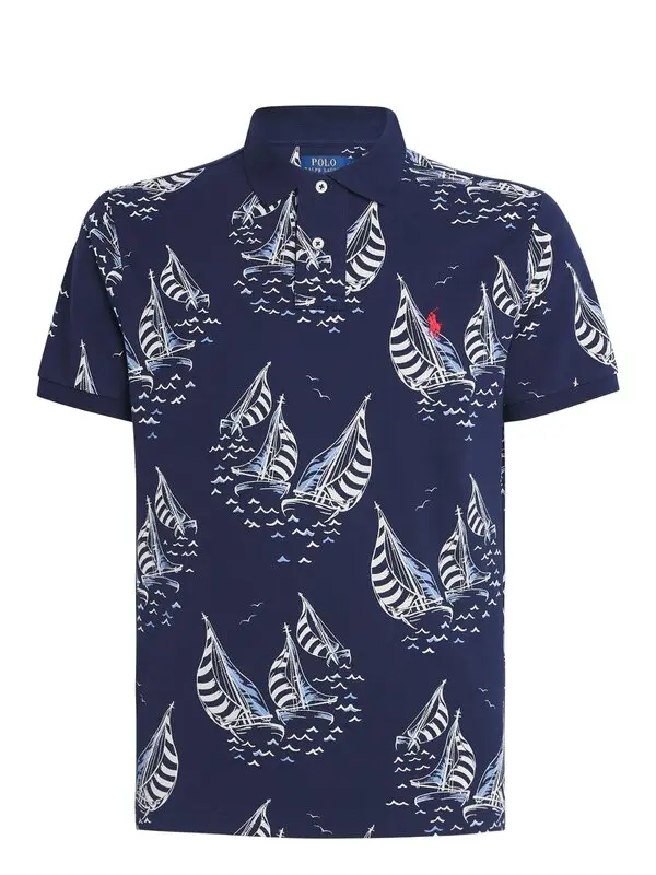 Polo Ralph Lauren Cotton-mesh Sailboat Print Polo Shirt - Navy