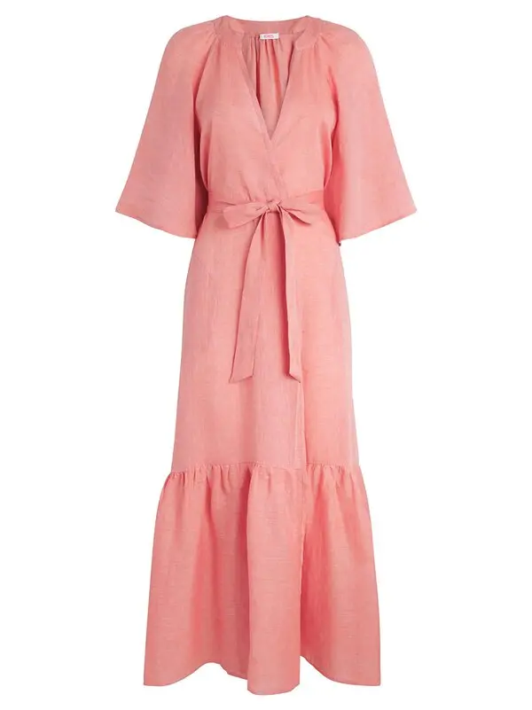 ERES Linen Audacieuse Wrap Midi Dress - Pink