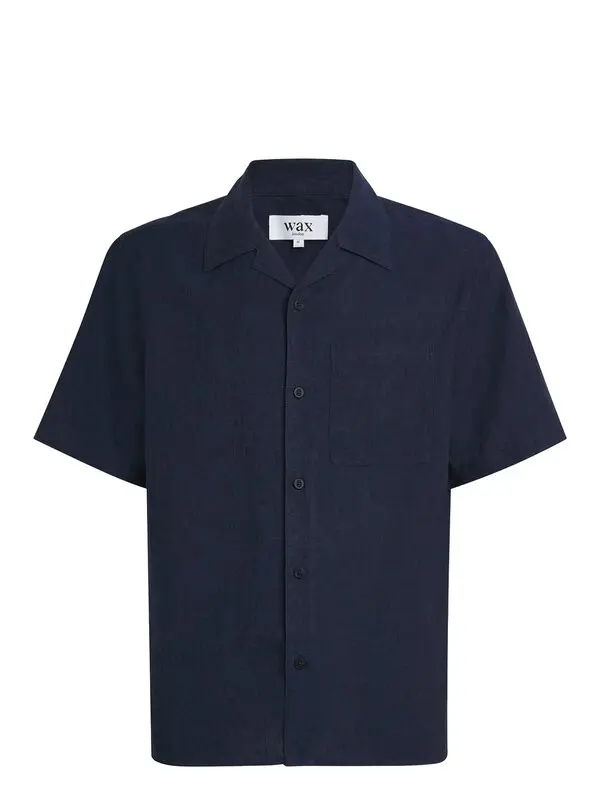 WAX LONDON Linen Short-sleeve Didcot Shirt - Navy