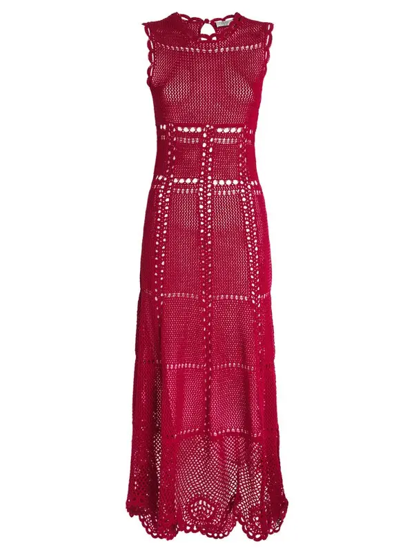 Erdem Cotton Crochet Maxi Dress - Red